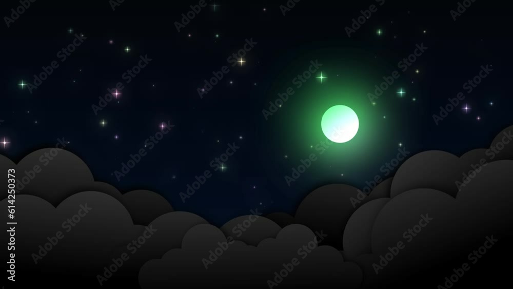 Glowing Moon Rising Behind The Cloud. and Twinkle Stars blinking ...