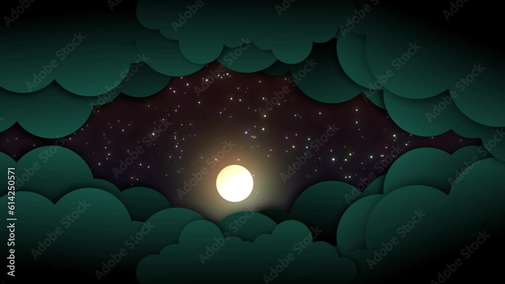 Vidéo Stock Night Sky Animation With Cloud And Blinking Stars And Moon ...