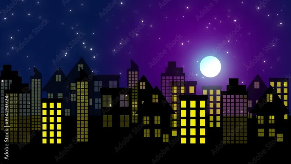 Glowing Moon City Landscape Night View In The Sky. Night City Cartoon ...