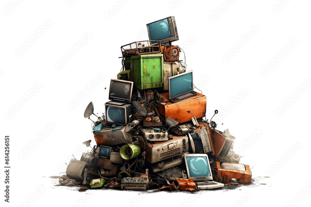 E - waste heap for recycling on a transparent background. AI Stock ...