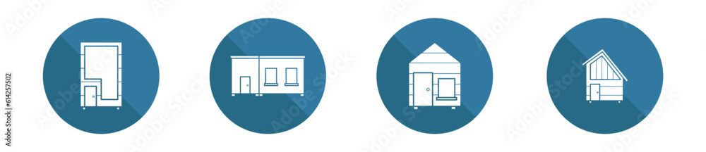 Cabin apartment modern icon set, small home concept, tiny house icons ...