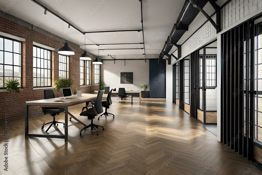 Inspiring office interior design Industrial style Office featuring ...