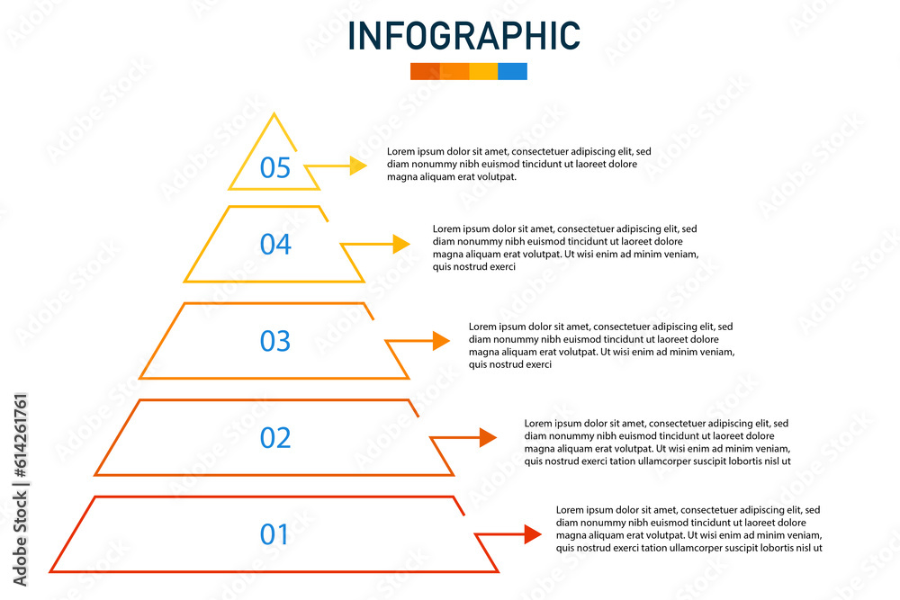 Vector infographic template. 5 options, steps, and segments. Pyramid ...