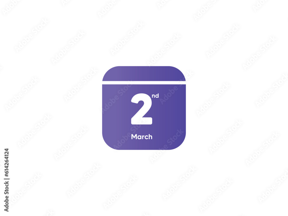2nd March calendar date month icon with gradient color, flat design ...