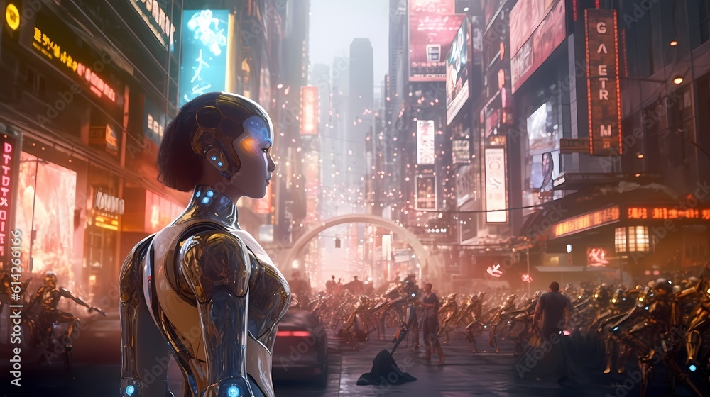 In a technologically advanced metropolis, capture the futuristic vision ...