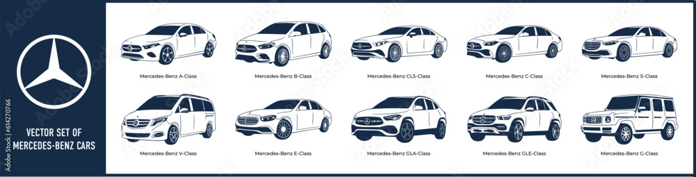 Vector silhouettes, icons of Mercedes brand cars Stock Vector | Adobe Stock