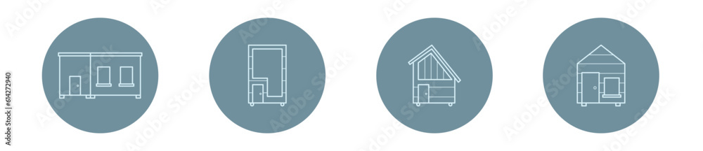 Tiny house modern circular icon set, apartment rental concept ...