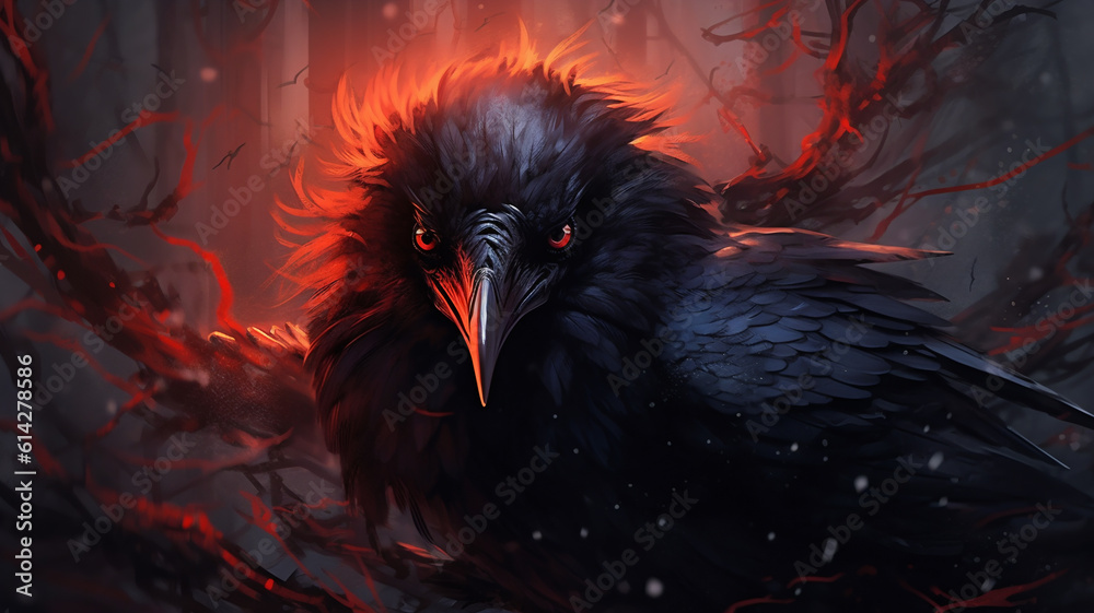 Black Raven with Aura of Red Backlit Aura - Halloween Horror ...