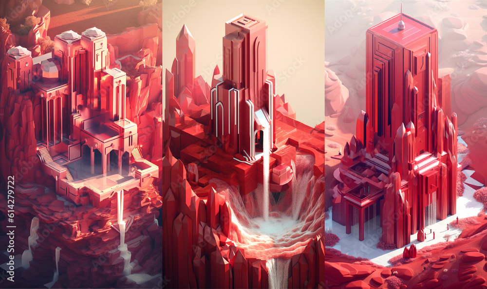 Bundle of 3: 3D ruby game design isometric islands concept render art ...