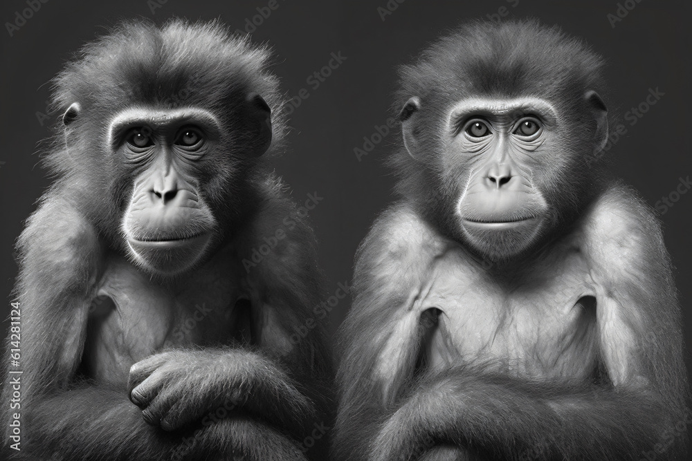 monochrome A monkey with two panels, one expressing rejection and the ...