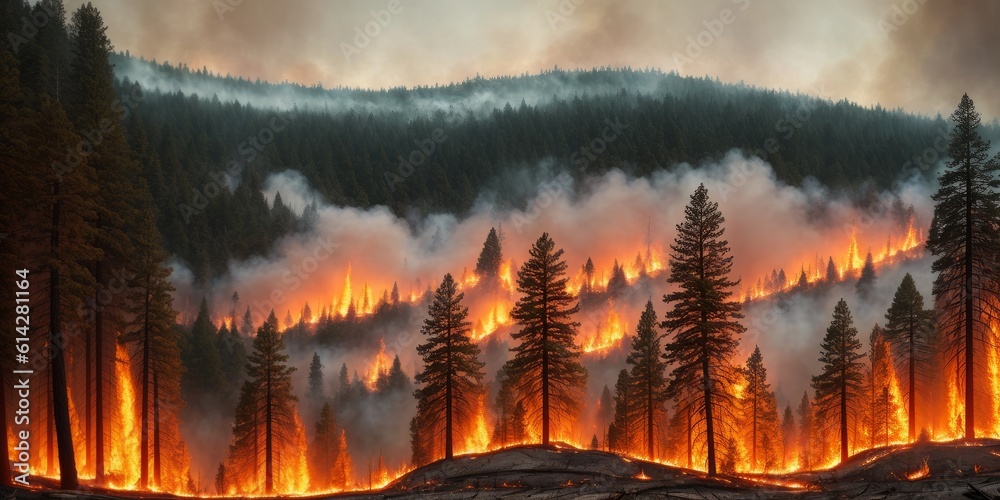 Burned forest spruces after fire nature background, nature disaster ...