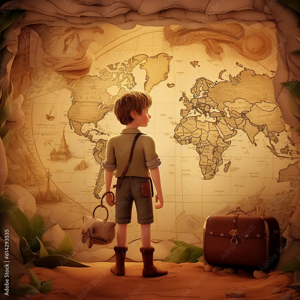Kid Exploring Map Stock Illustration | Adobe Stock