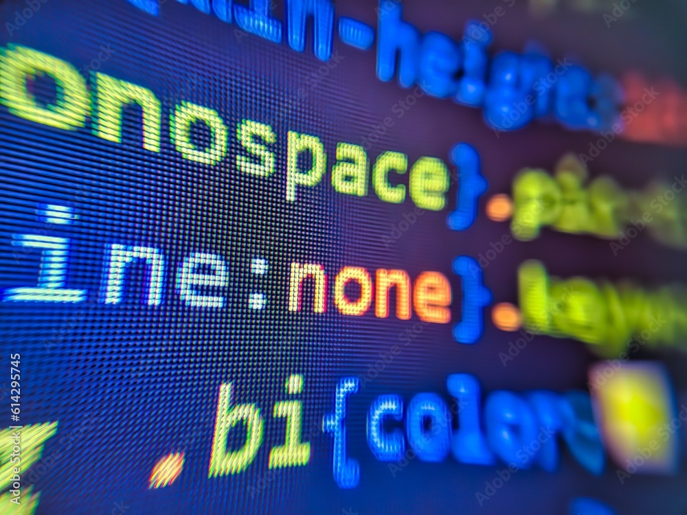 Web development concept. Multicolored structure of lights in geometric structure, black ...