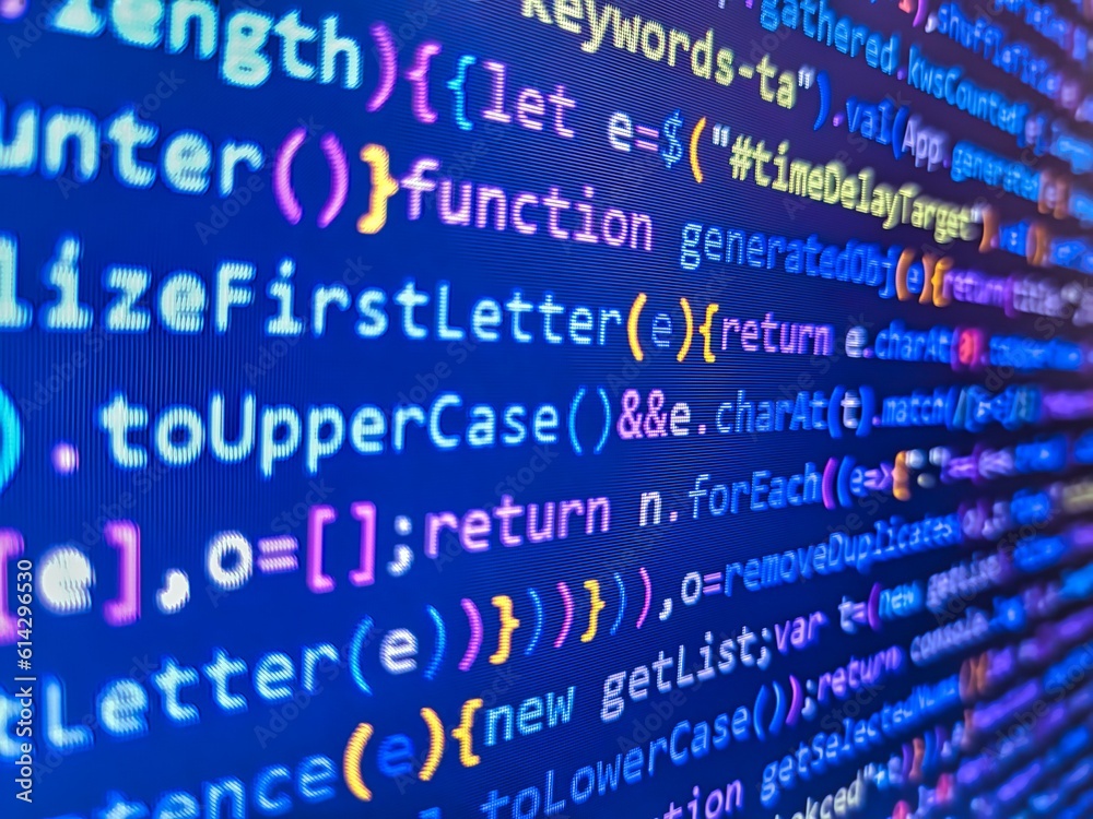 Program Code With Display Programmer Occupation Job Screen Of Colored Lighted Syntax Of Source