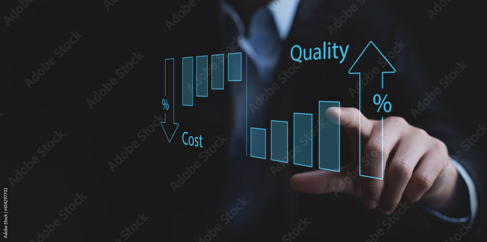 Cost and quality control, business strategy and risk management concept ...