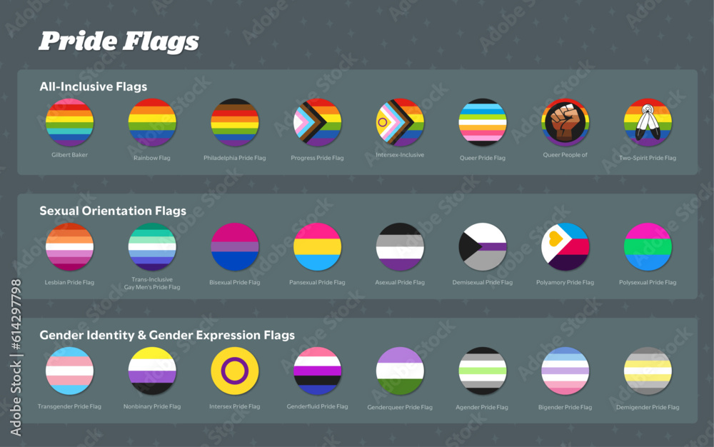 Pride Flags Circle Shaped Vector Graphics Grouped with Labels Stock ...