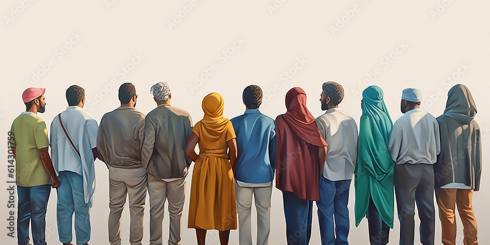 People of different nationalities in bright national clothes, viewed ...