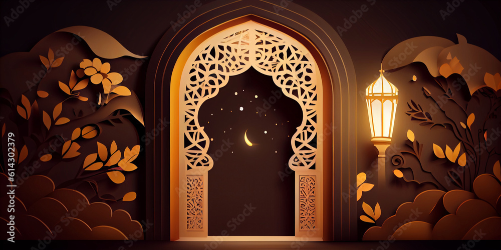 Fairy tale archway or entrance door, in ancient Arabic or Muslim style ...