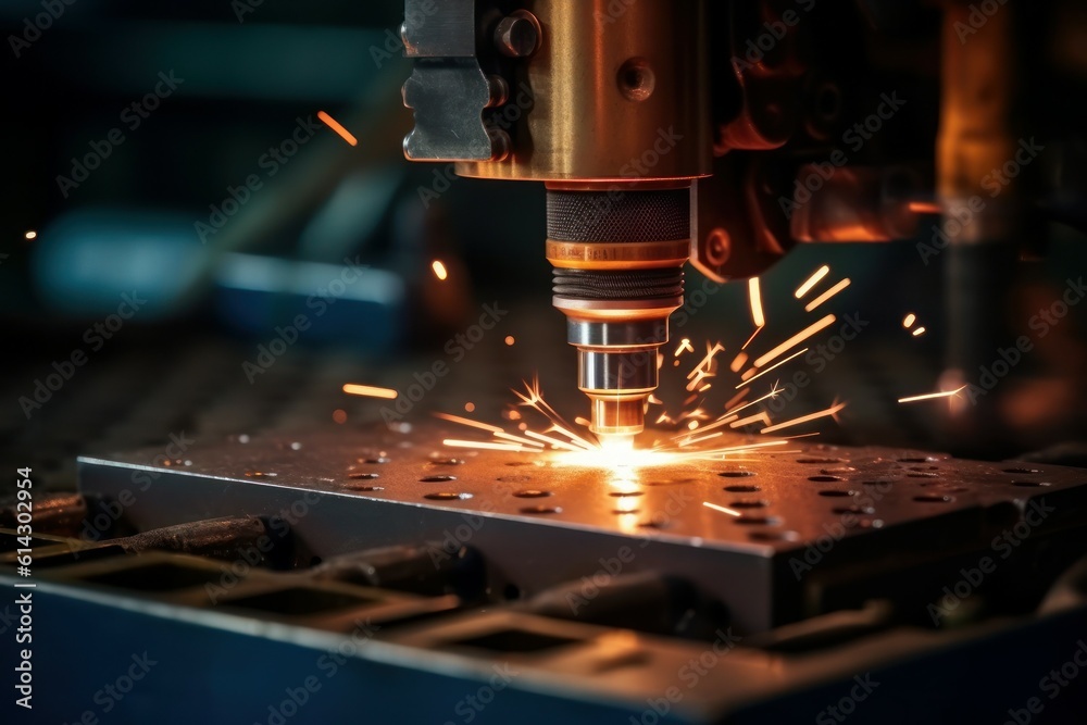 Robot welder. Automatic welding machine, close-up of the welding ...