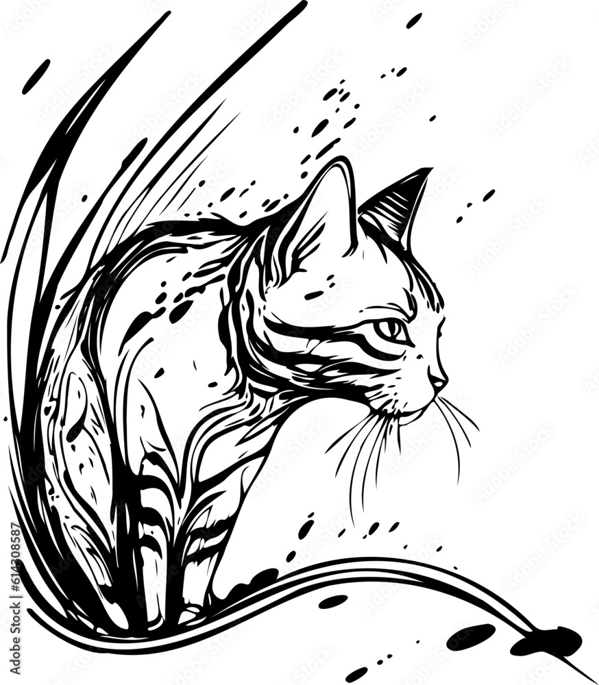 Vector cat illustration, captivating art, digitally created. Feline ...