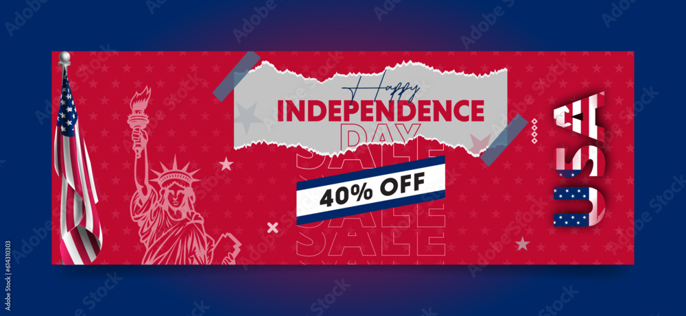happy independence day sale web, ad, social media banner template with ...
