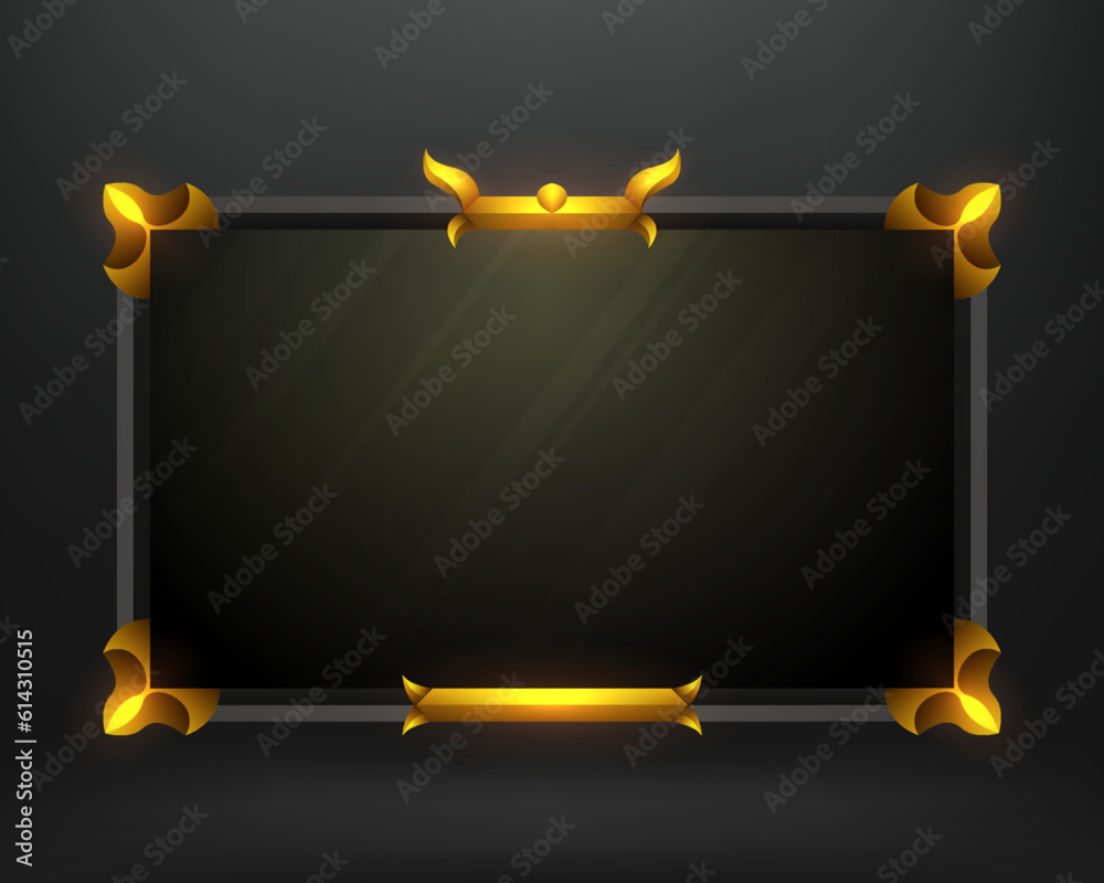 Fantasy vintage style gold border game overlay screen frame on black ...