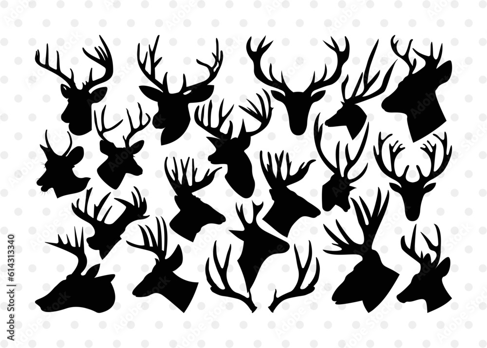 Deer Head Silhouette, Deer Head SVG, Deer Horns Svg, Deer Antlers Svg ...