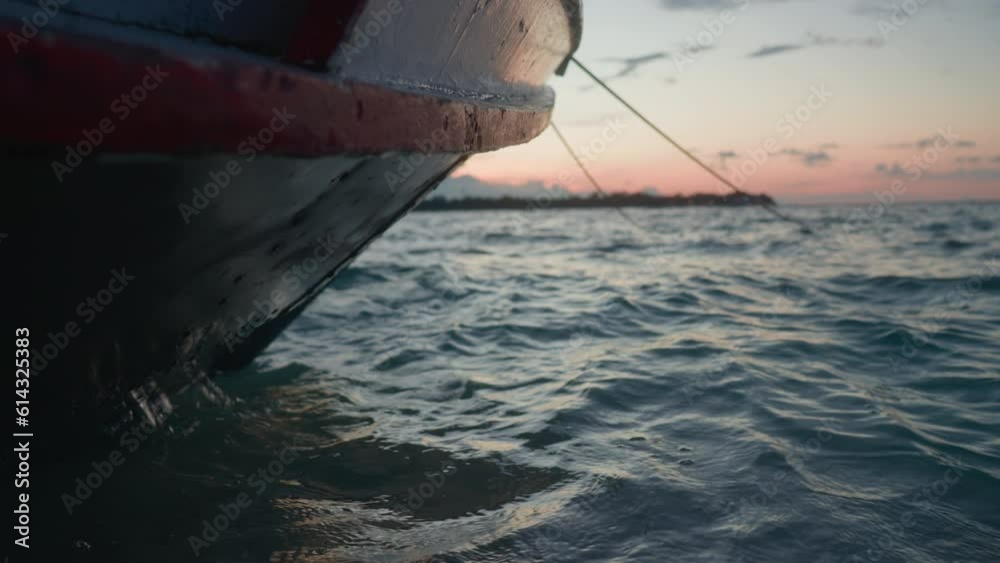 Beautiful sea water splashing on fishing boat. Ripples of ocean and ...