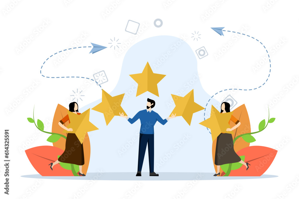 Customer Review Concept, Showing different people giving review rating ...