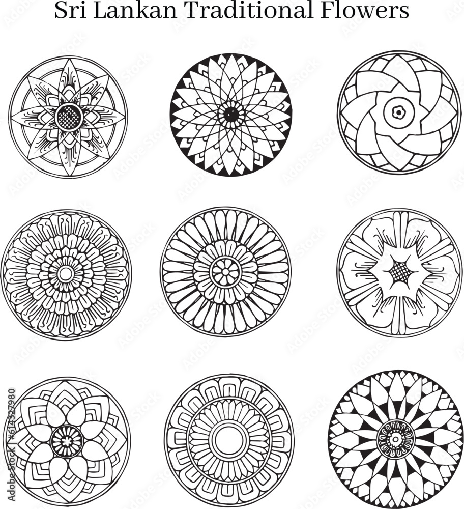 Sri Lankan Traditional Flower Artwork vector Stock Vector | Adobe Stock