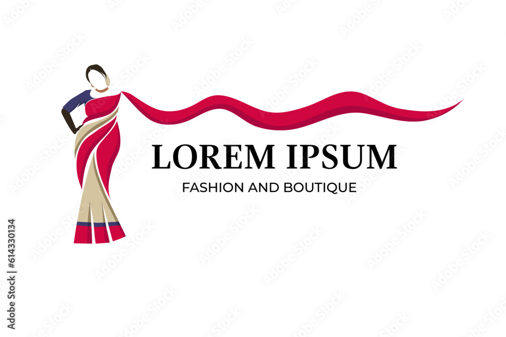 Saree logo design with women figure template. Women india dress or ...