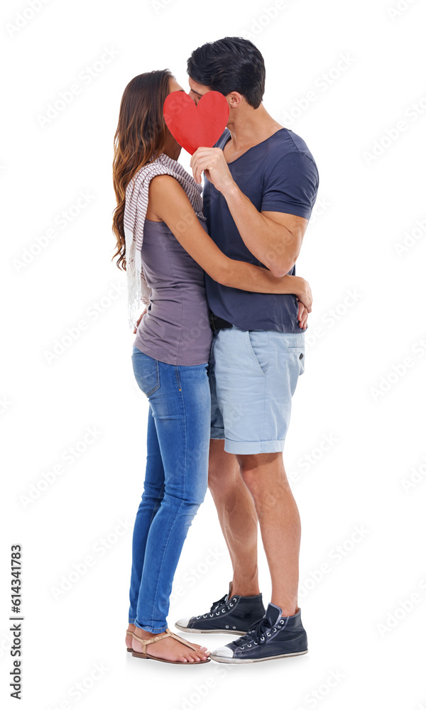 Love, heart or couple kissing for romance in relationship commitment ...