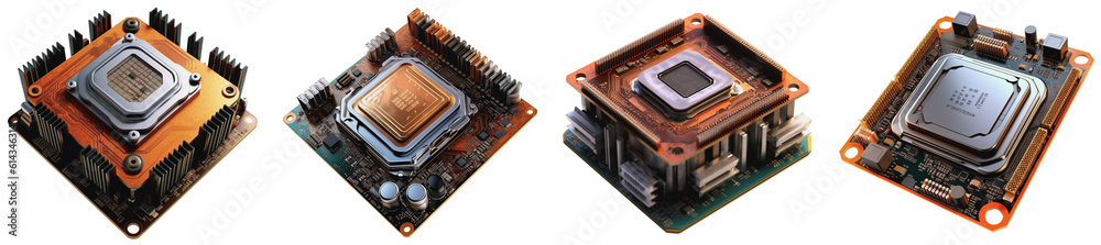 Four times a CPU or central processing unit, on a transparent ...