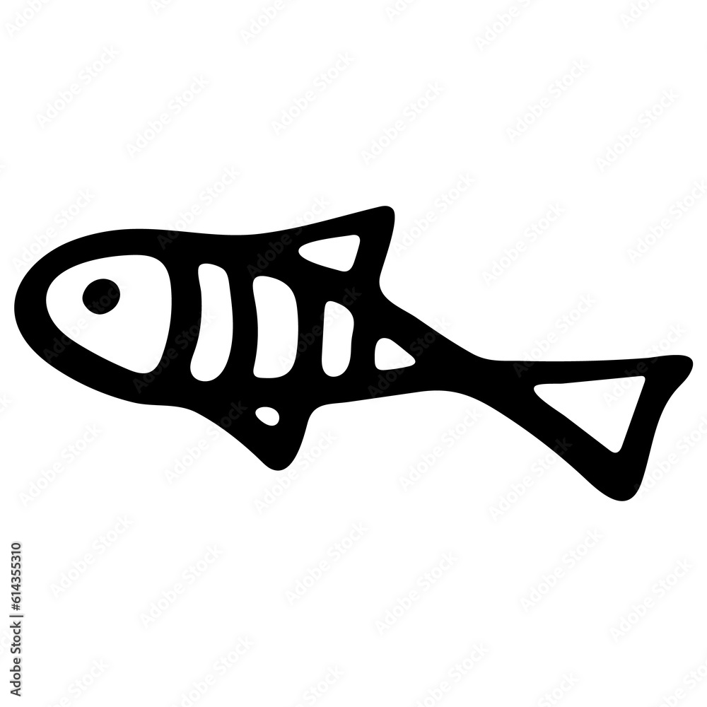 Hand Drawn Black and White Fish Icon Isolated on White Background ...