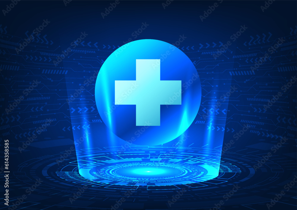 Medical technology with tech circle background with tech circuit board ...