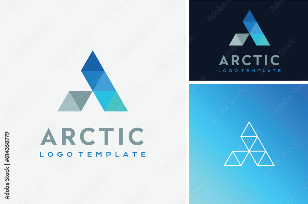 Initial Letter A for Aqua or Arctic with simple modern triangle polygon ...