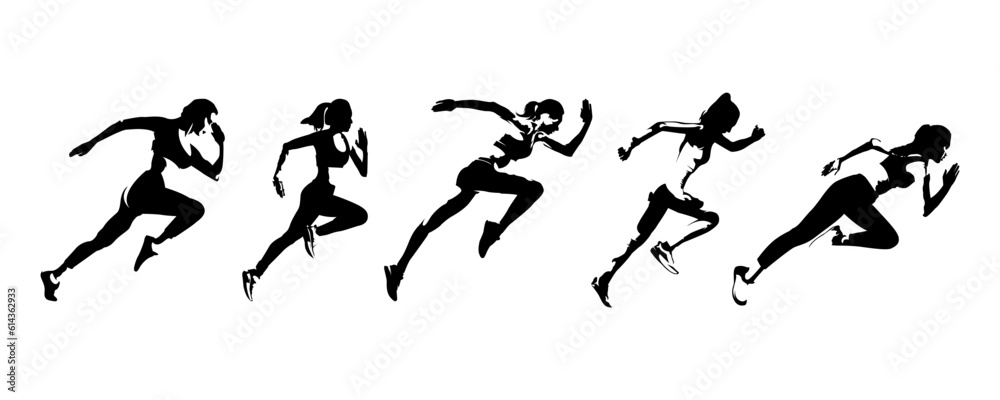 Running woman silhouette. Set of female sprinter vector illustration ...