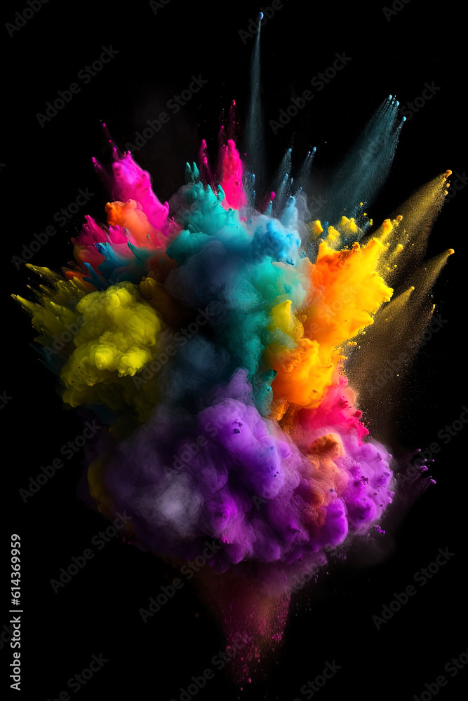 Generative AI illustration of powders exploding with the colors of the ...