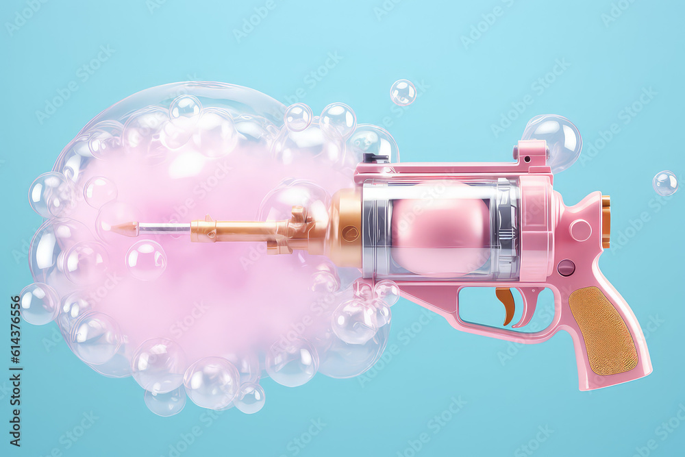 Children's water pistol with many colored bubbles. Water gun for party ...