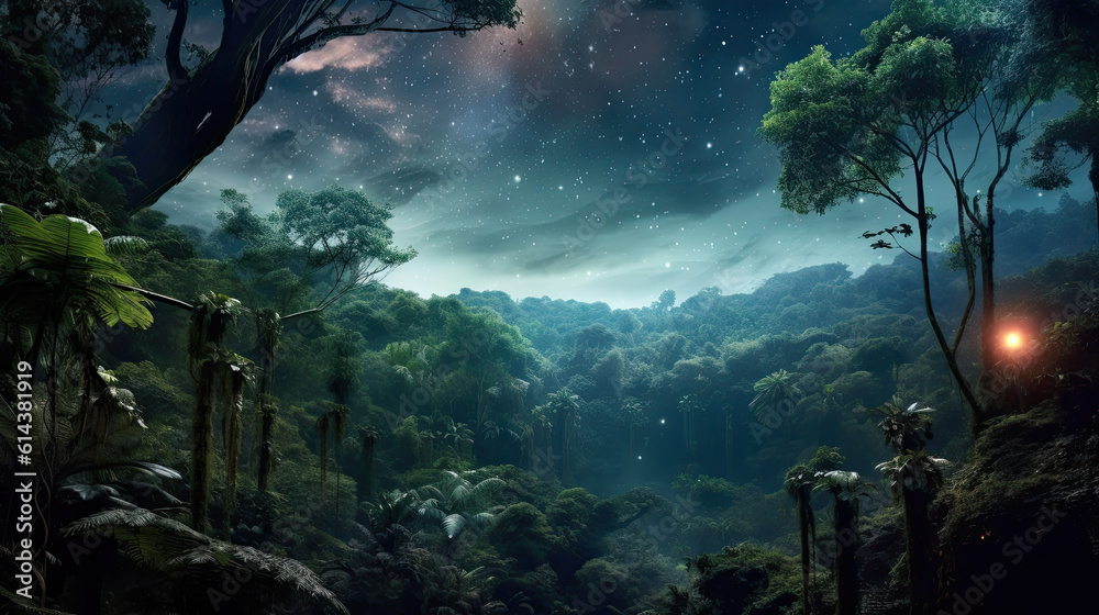 Rain forest at night time. Night time in a rain forest with beautiful ...