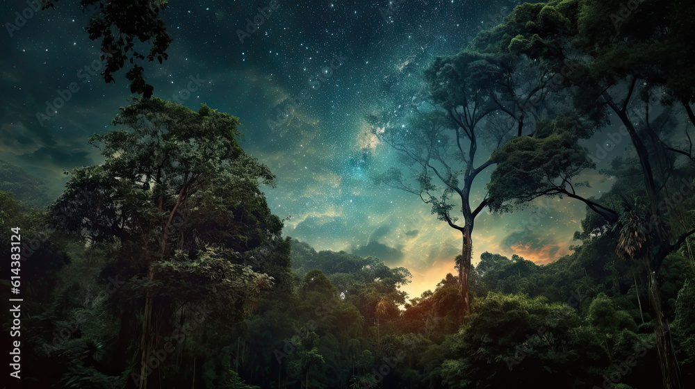 Rain forest at night time. Night time in a rain forest with beautiful ...