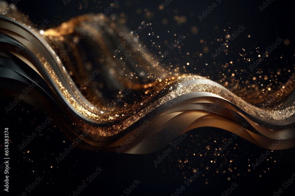 Abstract luxury shiny golden wave design element on black background ...