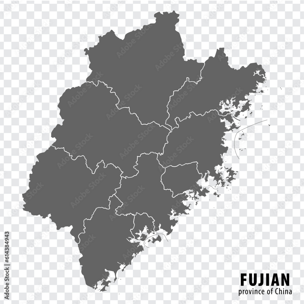 Blank map Province Fujian of China. High quality map Fujian with ...