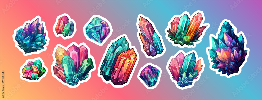 Set of stickers with color diamond and crystal. Vector collection ...