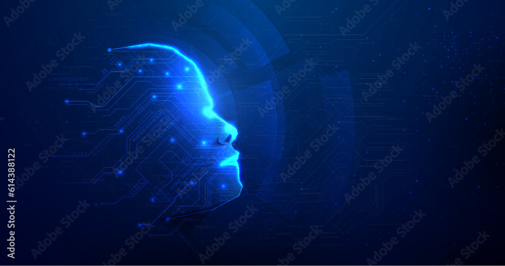 Artificial intelligence. AI. human head with Digital brain processing ...