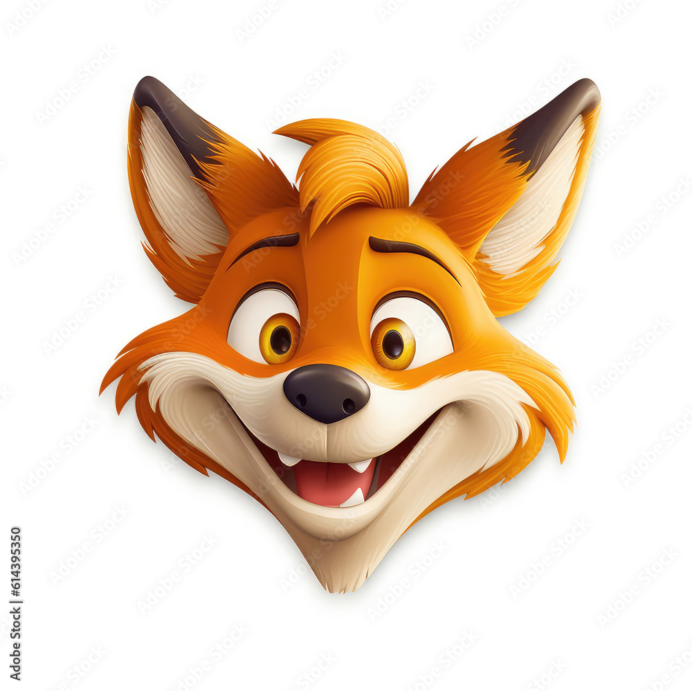 Cartoon fox mascot smiley face on white background Stock Illustration ...