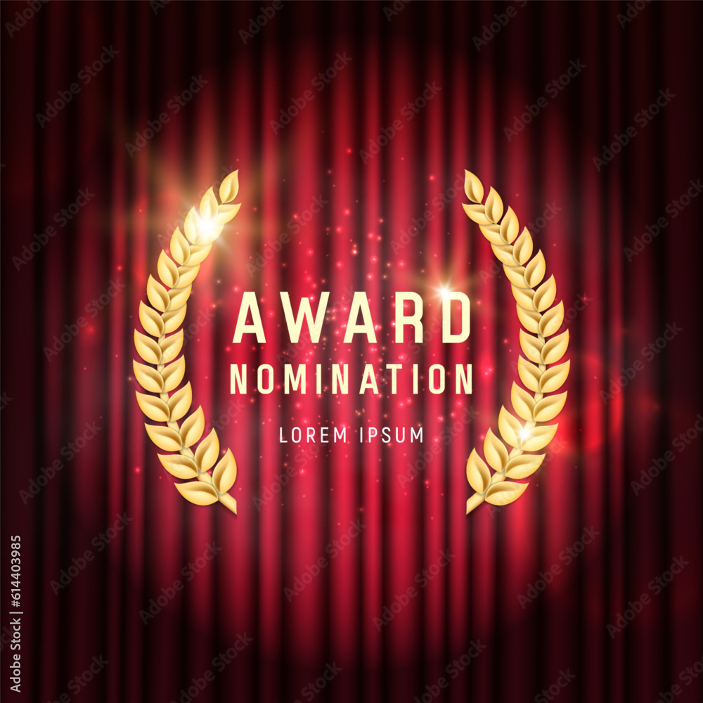 Award nomination with golden laurel wreath on a background of a red ...