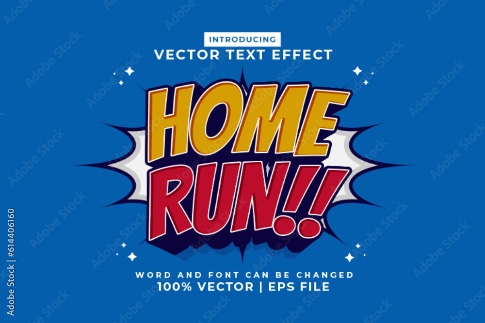 Editable text effect Home Run 3d Cartoon template style premium vector ...