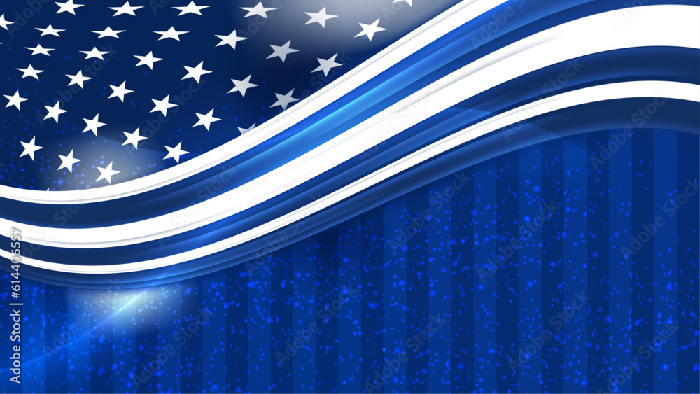 Vector flat waving american flag blue background Stock Vector | Adobe Stock