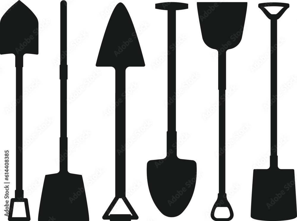 Vetor de Black silhouette of shovel digging tool icons . shovel digging ...